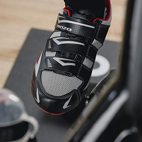 Venzo Bicycle Men's Road Cycling Riding Shoes - 3 Straps - Compatible with Look Delta & for Shimano SPD-SL - Perfect for Road Racing Bikes - Black - 7.5 US Men