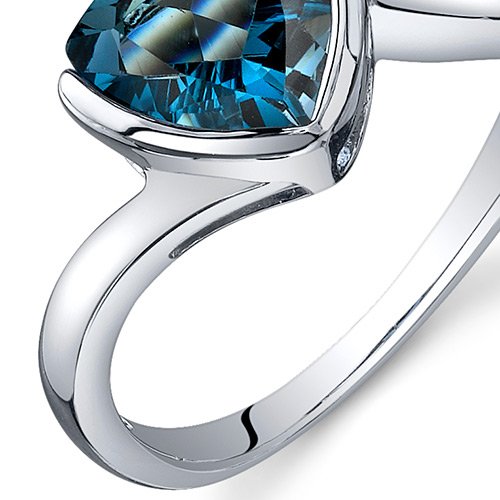 PEORA London Blue Topaz Solitaire Ring Sterling Silver Trillion 2.00 Carats Size 7
