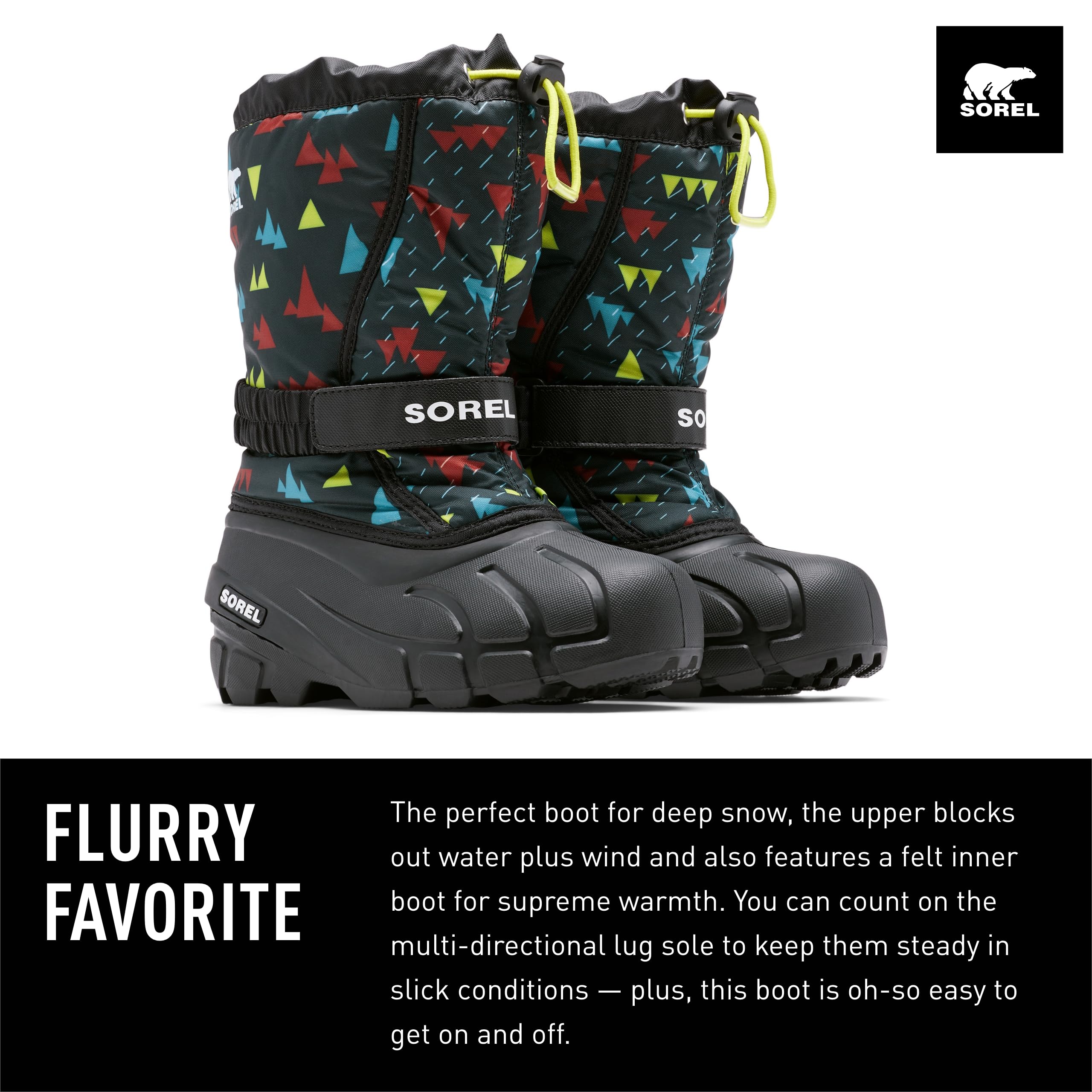 Sorel Youth Boys Flurry Print Boots - Black, Black - Size 2