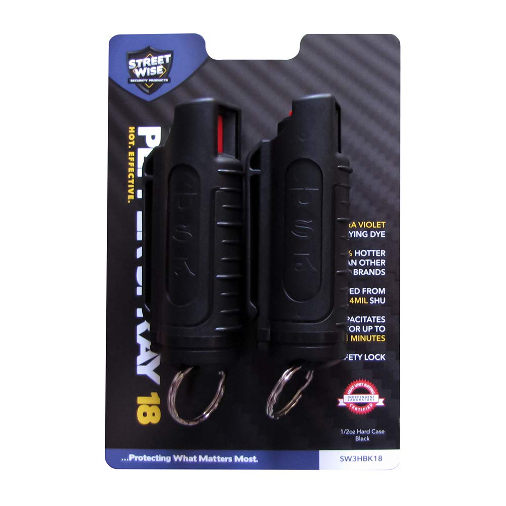 Streetwise 18 Pepper Spray - (Pack of 2) - 1/2 oz Black Molded Keychain - 46% Stronger Than Competing Brands