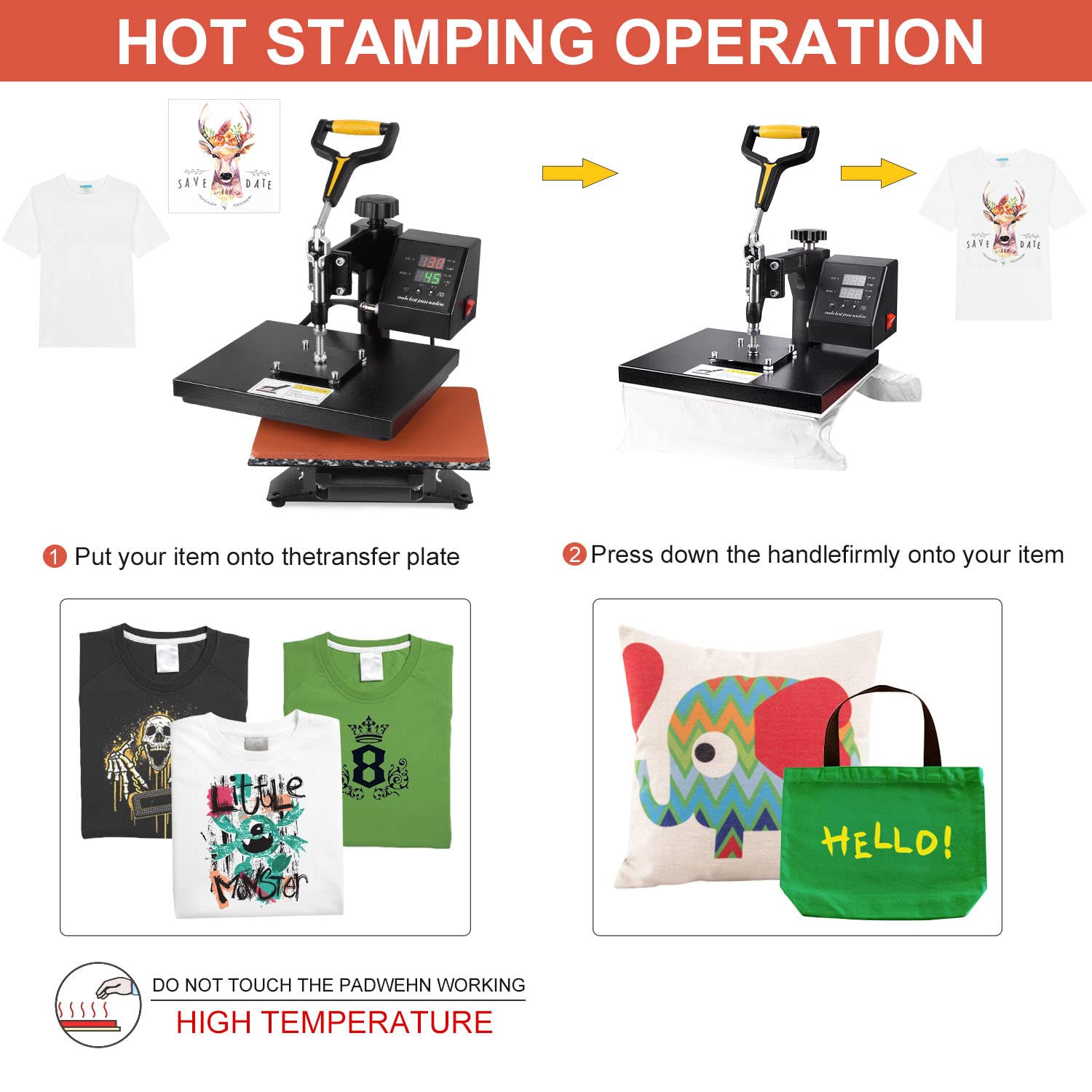 Seeutek Heat Press 12" X 10" Professional Heat Transfer Digital Sublimation Machine 360 Degree Swing Away for T Shirts with Bonus 2 Teflon Sheet