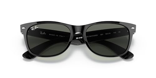 Ray-Ban RB2132 New Wayfarer Square Sunglasses, Black/G-15 Green, 52 mm