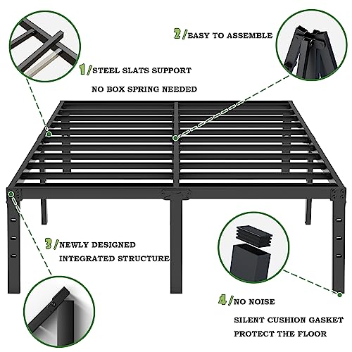 QKOKSY 18 Inch Queen Platform Bed Frame No Box Spring Needed, Heavy Duty Metal Bed Frame Queen Size, Easy Assembly, Noise Free, Black