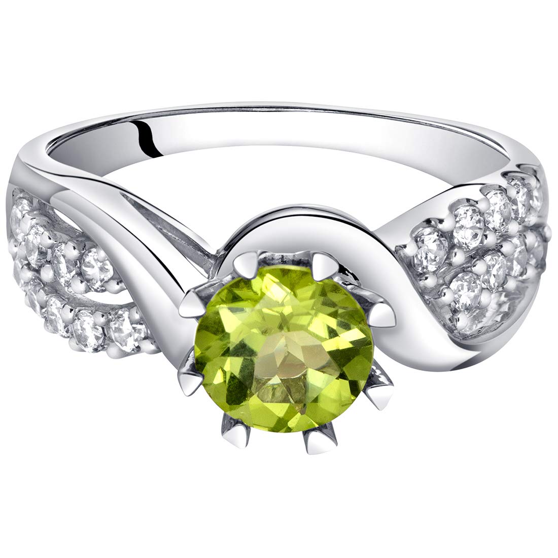 PEORA Peridot Regal Ring for Women in Sterling Silver, Round Shape, 7mm, 1.25 Carats total, Comfort Fit, Size 8