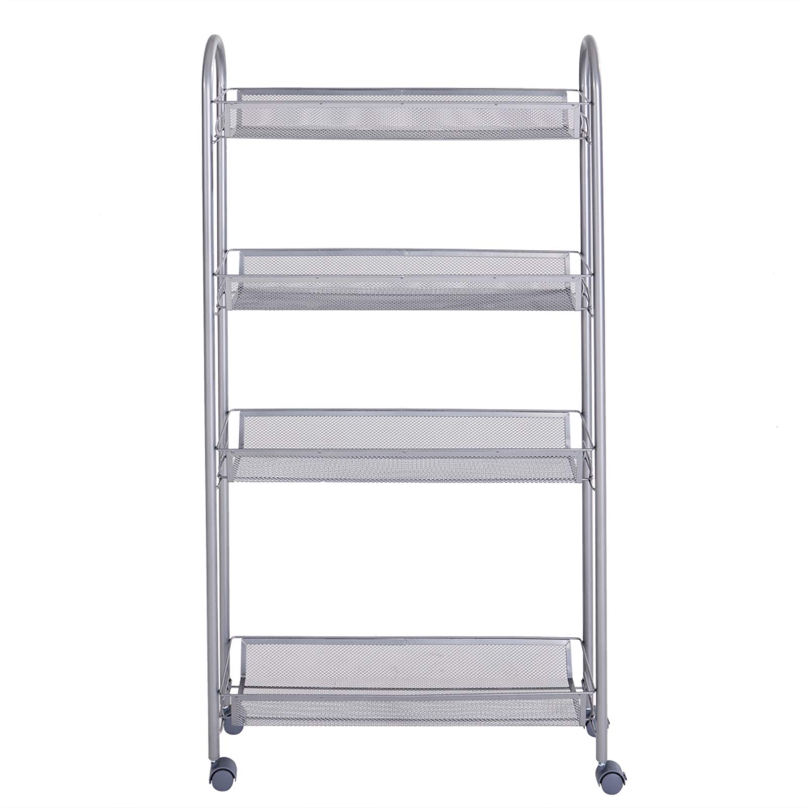 Slim Rolling Storage Cart,4 TierUtility Cart Mobile Slide Out Organizer,Laundry Room Organization,Mobile Shelving Unit Bathroom Organizer for Kitchen,Bathroom,Laundry Room,Narrow Places (Silver)