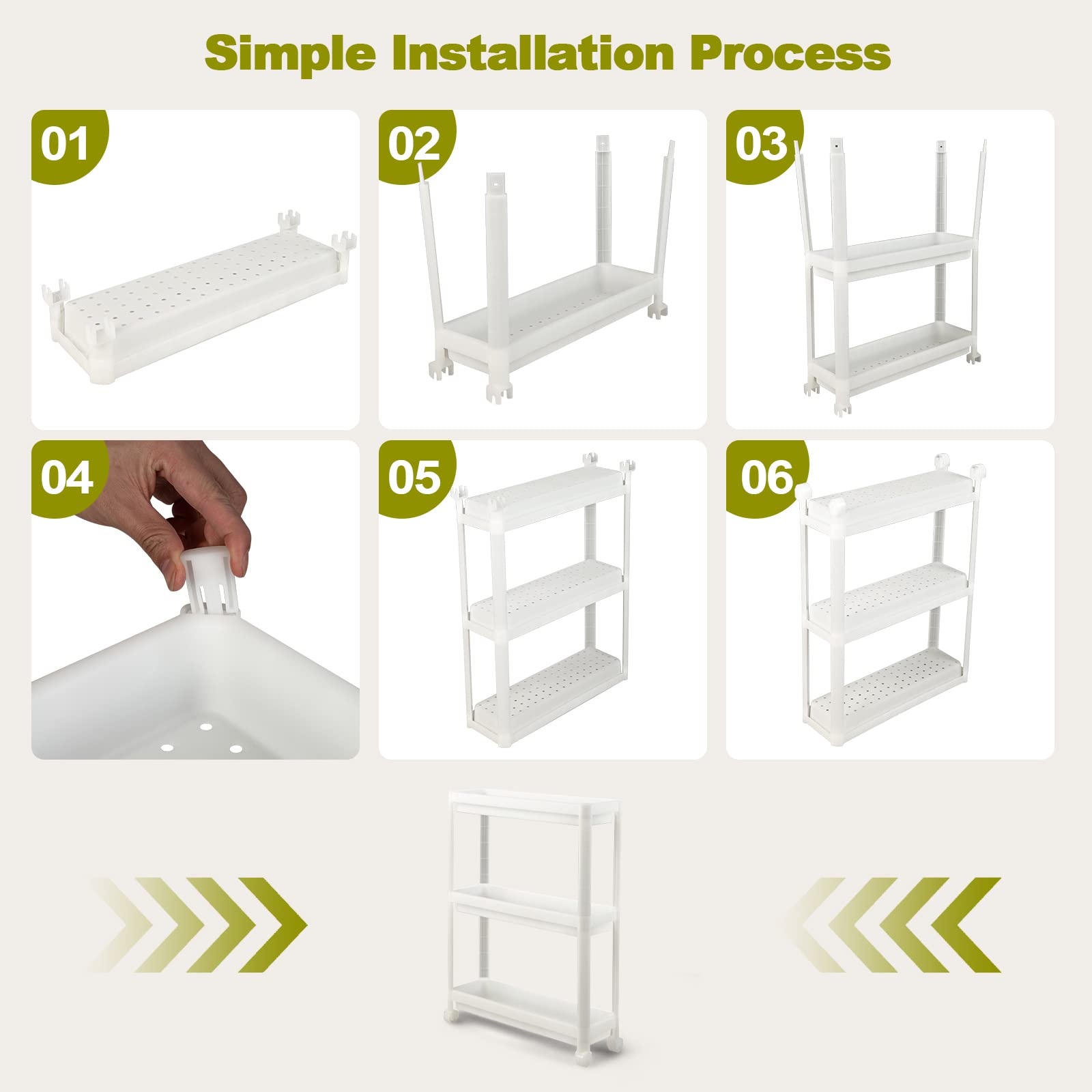 S AFSTAR 3 Tier Rolling Utility Cart Set of 2, Slide Out Mobile Utility Cart for Small Space, Free Combination-Easy Assembly Shelving Unit, 2-Pack 3-Tier Slim Storage Cart for Bathroom Laundry Room