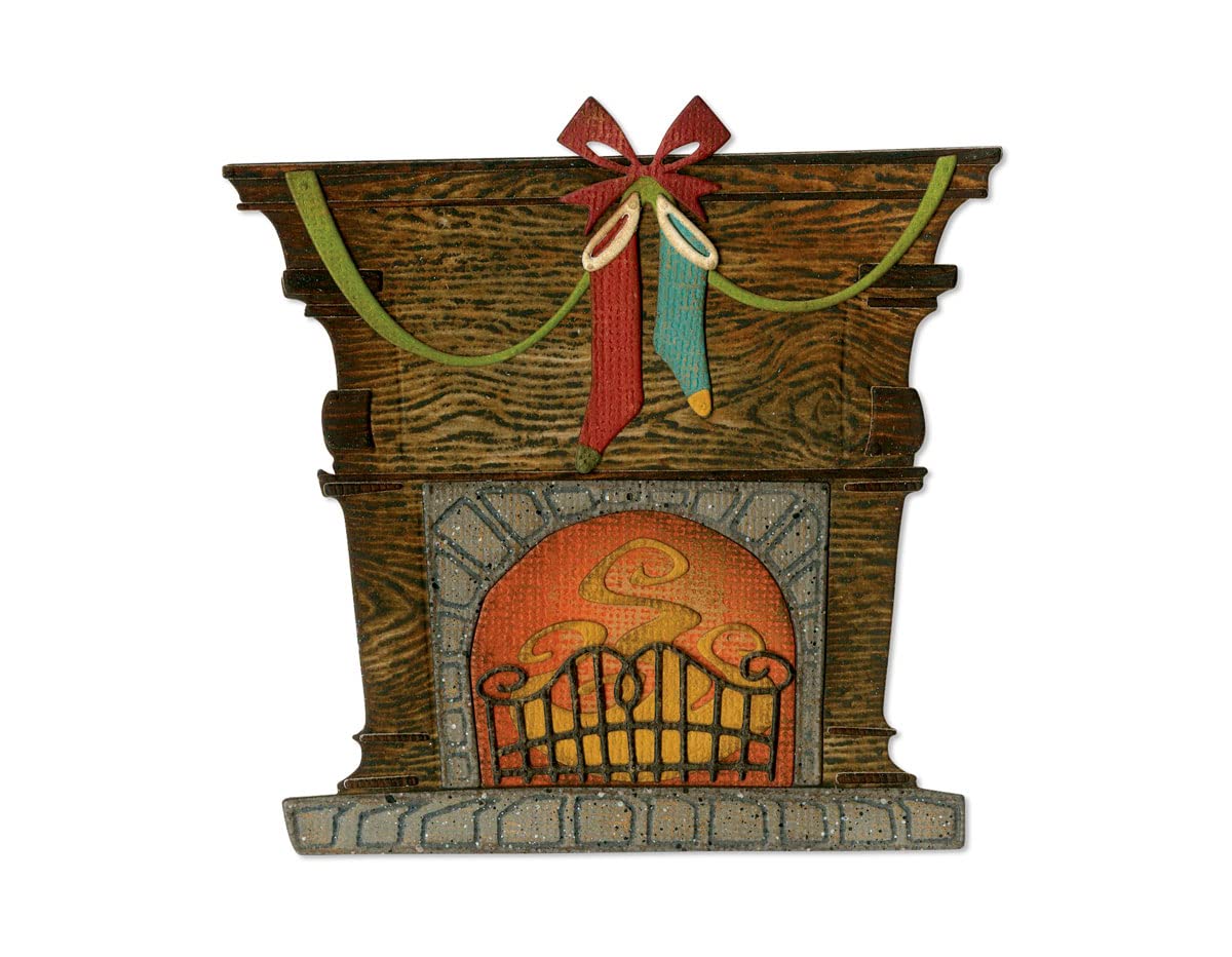 Sizzix Thinlits Die Set Fireside with Garland & Stockings by Tim Holtz, 10 Dies, Multicolor