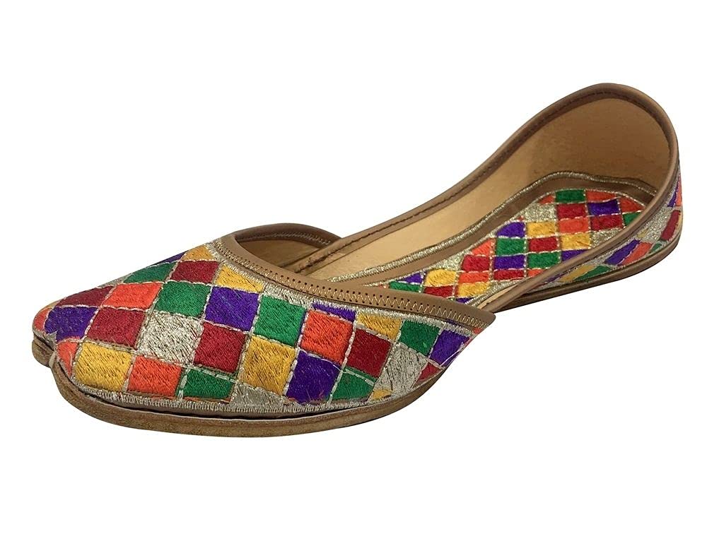 Punjabi Jutti for Women Multicolor Phulkari Ethnic Handmade Shoes Flat Mojari Beaded Traditional Jooti