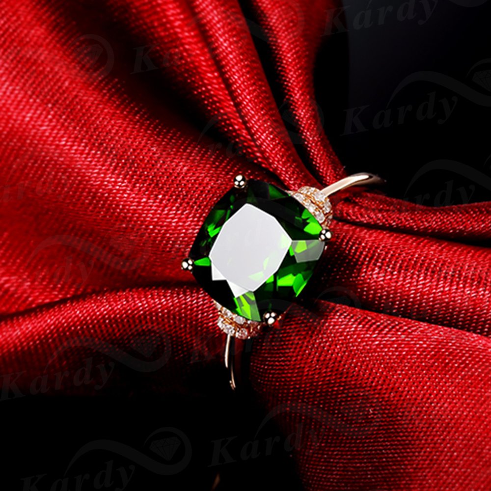 Succinct Fashion Jewelry Women's Green Diopside Gemstone 14K Rose Gold Promise Wedding Engagement Diamond Band Ring
