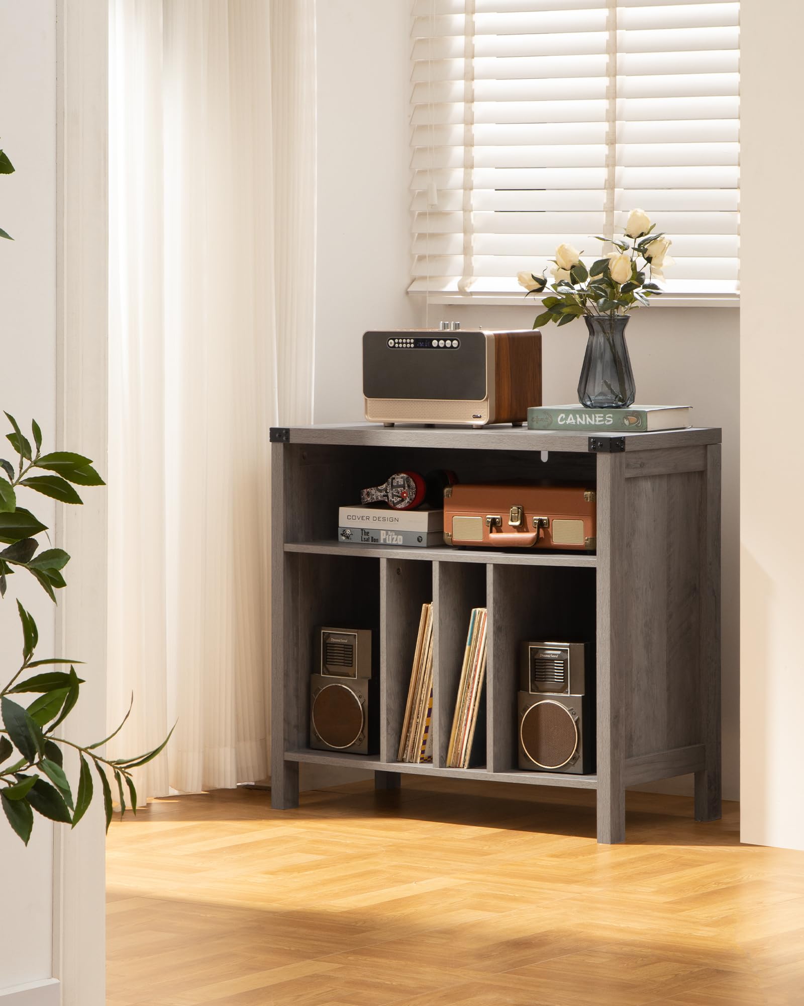 SICOTAS Large Record Player Stand Table with Vinyl Record Storage Turntable Stand Cabinet with Record Shelf Stereo Cabinet Display Shelf End Side Table Storage Cabinet for Living Room Bedroom Office