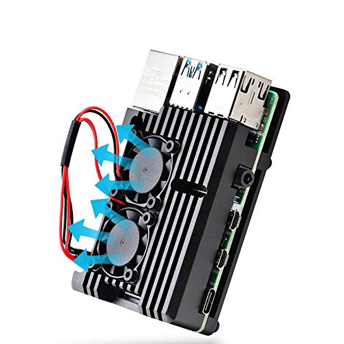 SainSmart Raspberry Pi 4 Case, Aluminum Alloy Case for Raspberry Pi 4B Model B with Dual Cooling Fan (Black)