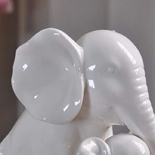 Sun Shade White Ceramic Elephant Mother and Baby Elephant Hand in Hand high-Gloss and Fully Glazed Handicraft/White Porcelain Home Decoration Statue