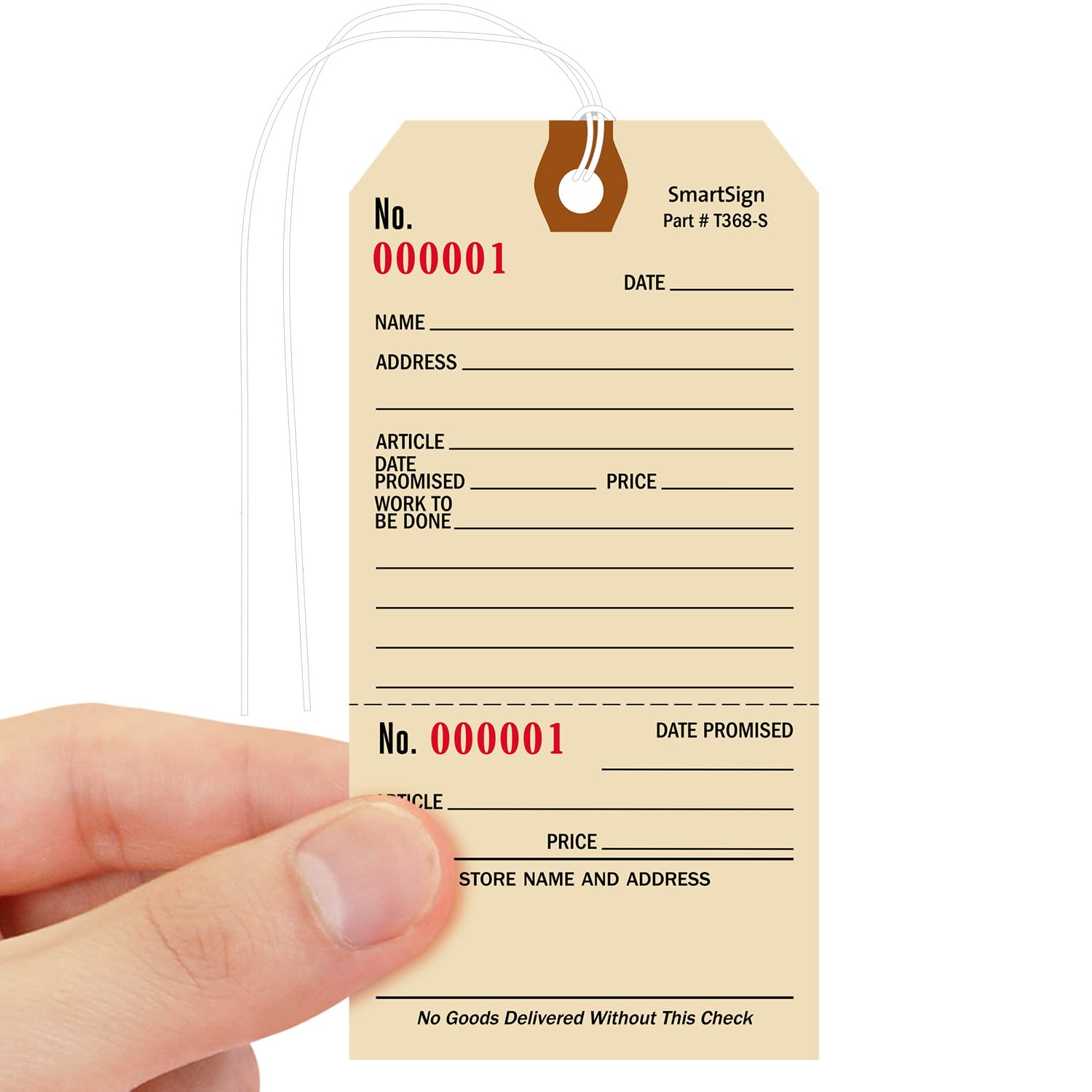 SmartSign Pack of 250 Numbered Repair Tags with Attached String | 5 1/4" x 2 5/8" Manila Cardstock