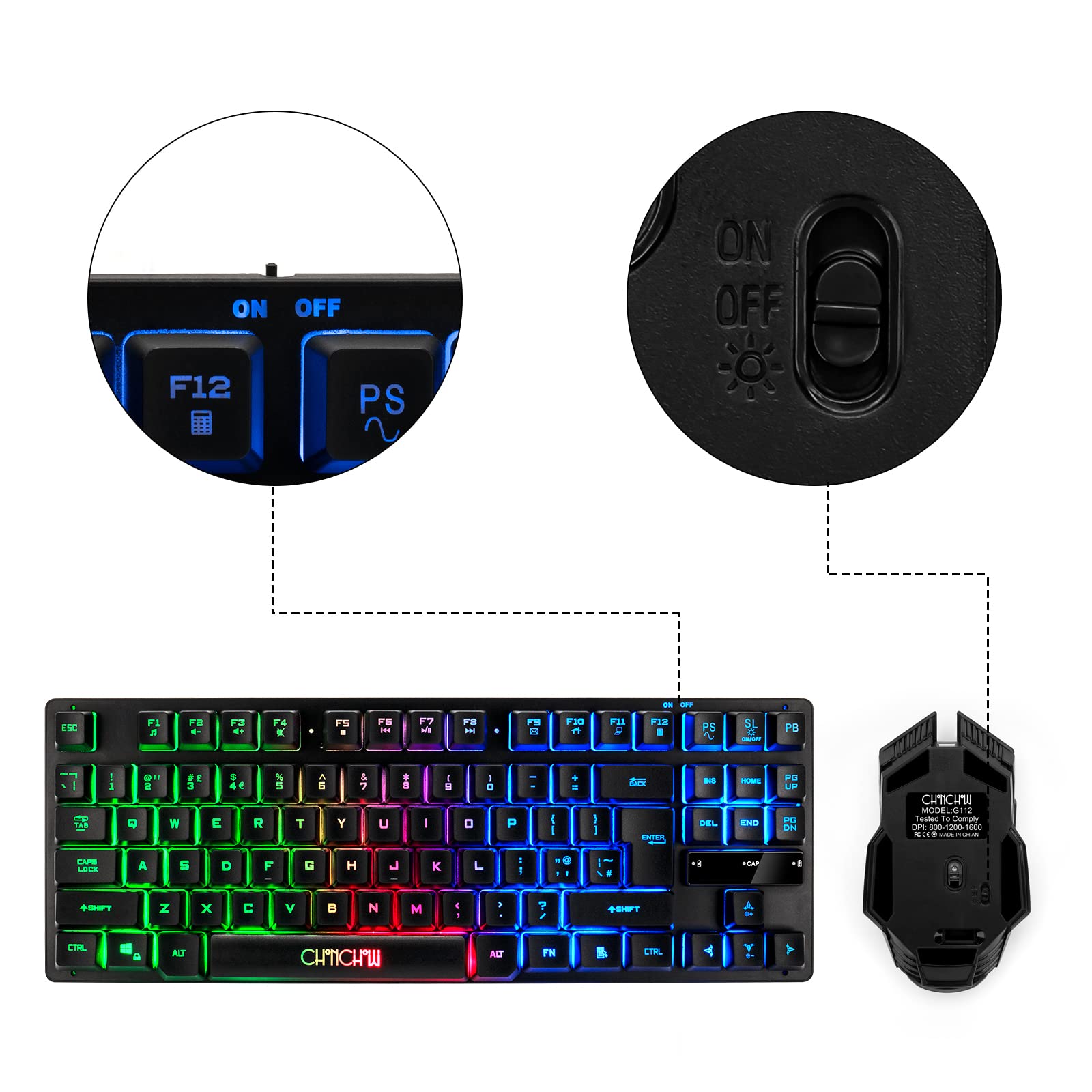 Wireless Gaming Keyboard and Mouse Combo Rechargeable Led Backlit Key Board Mice Wired for PS4 PS5 Switch Laptop Computer Compatible with Windows XP 7/8/10 Linux iMac MacBook Xbox one X