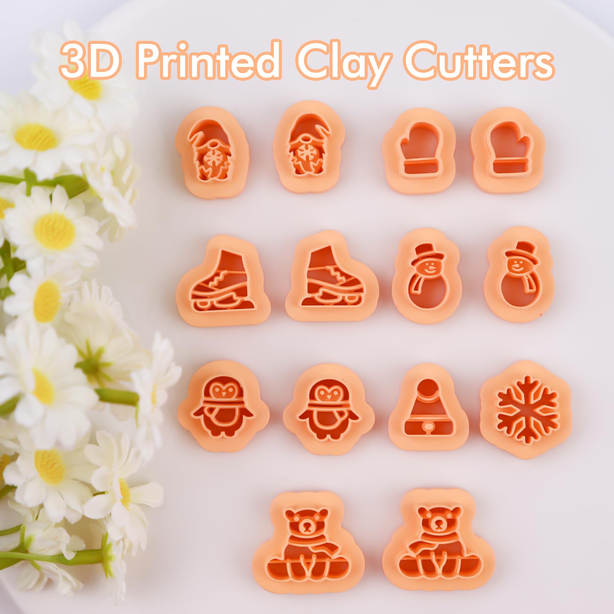 Puocaon Winter Polymer Clay Cutters - 14 Pcs Mini Clay Cutters for Polymer Clay Jewelry Making, Gnome Penguin Clay Jewelry Cutters, Snowman Snowflake Ice Skates Cutters Stud Clay Earrings Making