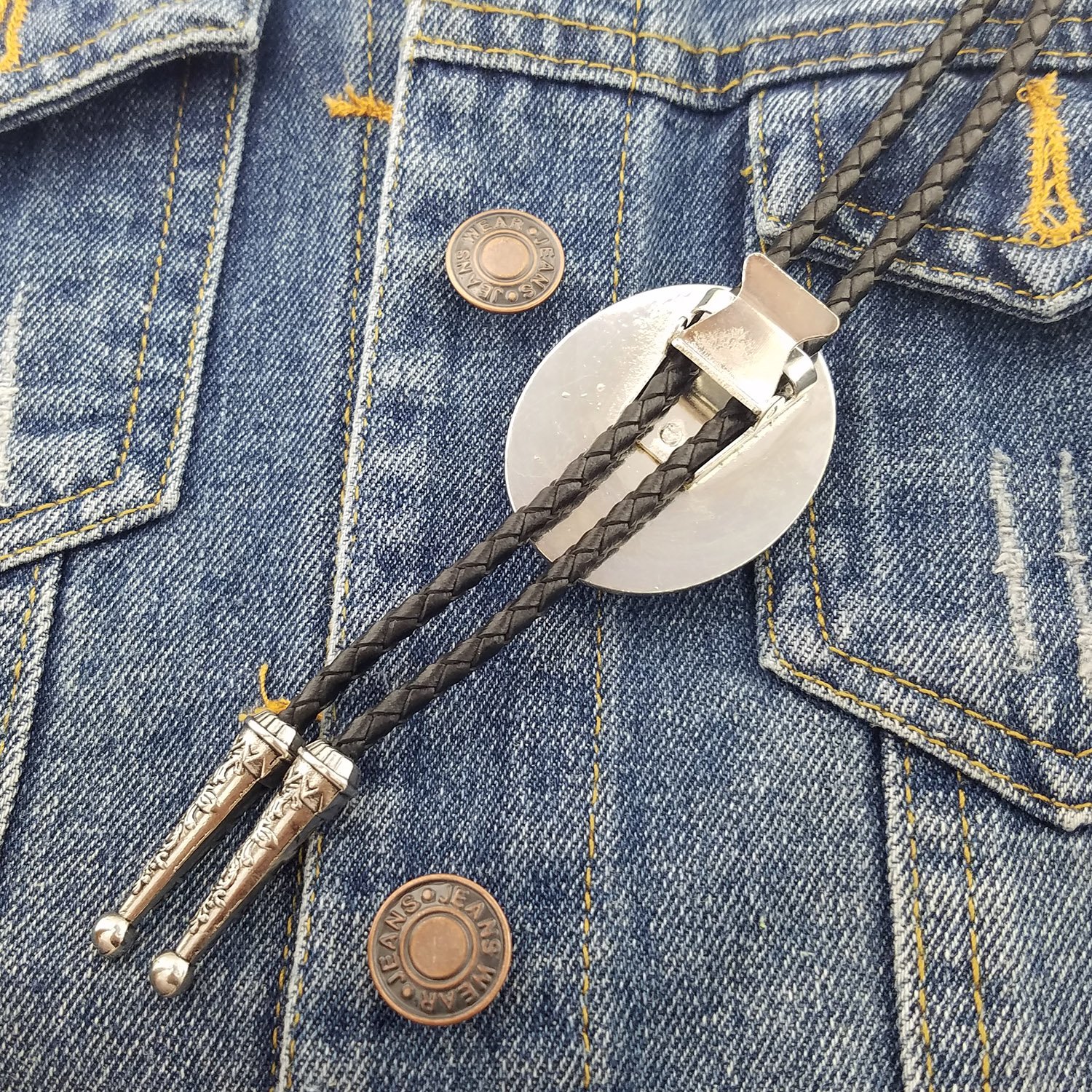 SELOVO Genuine Leather Bolo Tie for Men Native Western Created Turquoise Stone Silver Tone