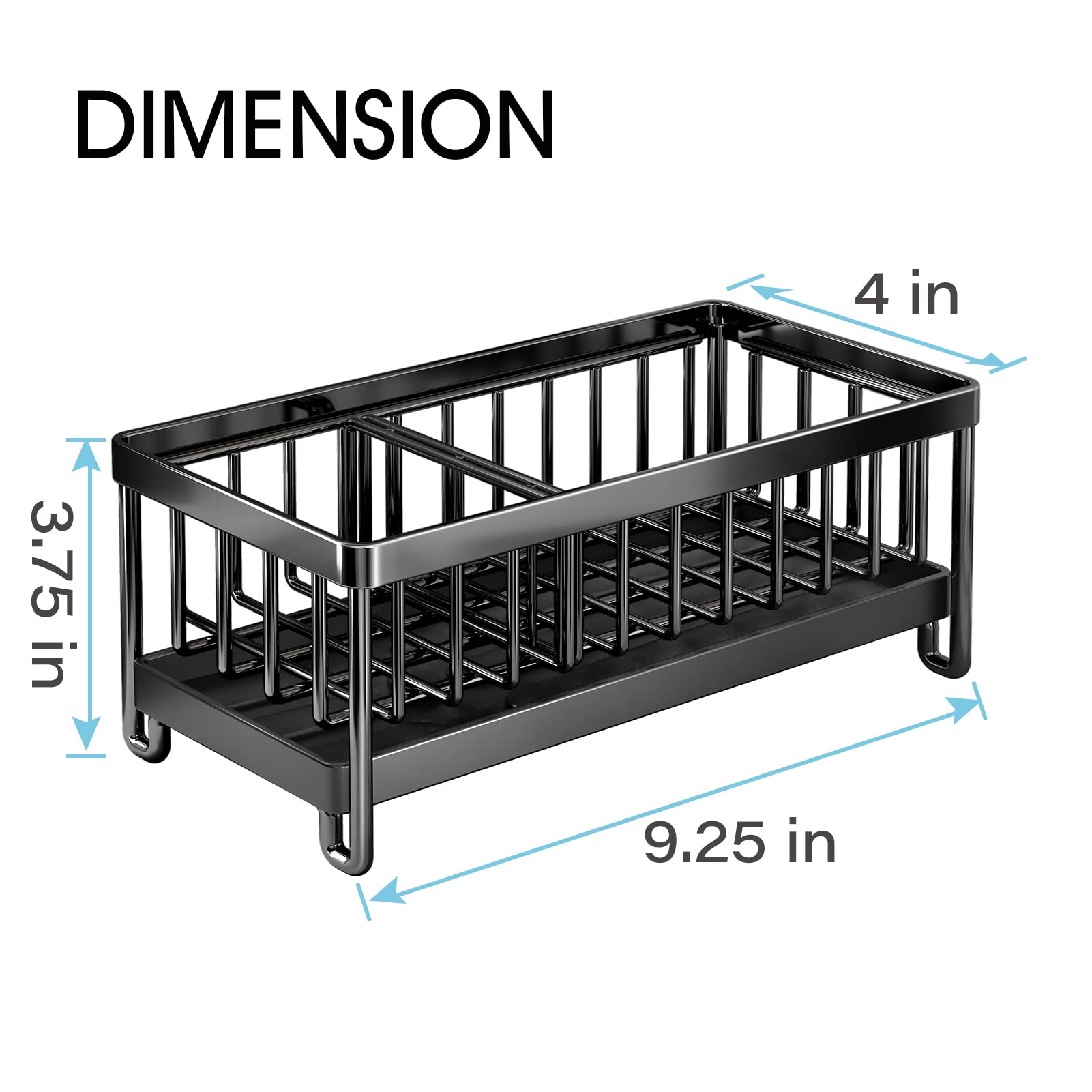 Sponge Holder for Kitchen Sink, Kitchen Sink Caddy, 304 Stainless Steel Dish Sponge Organizer with Divider, Soap Dispenser Brush Holder Storage