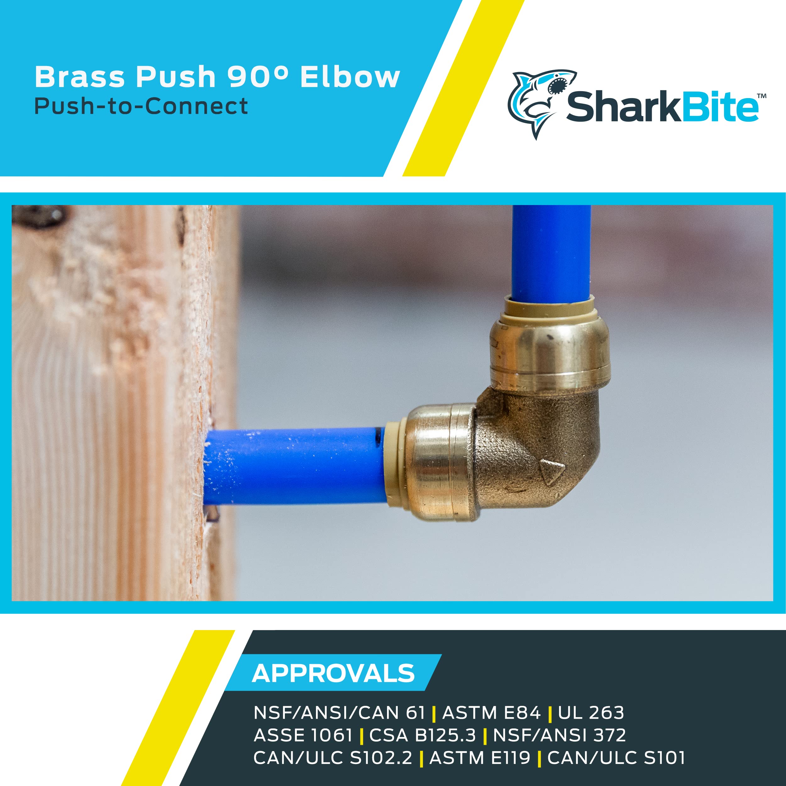 SharkBite 1/2 Inch 90 Degree Elbow, Pack of 4, Push to Connect Brass Plumbing Fitting, PEX Pipe, Copper, CPVC, PE-RT, HDPE, U248LFA4