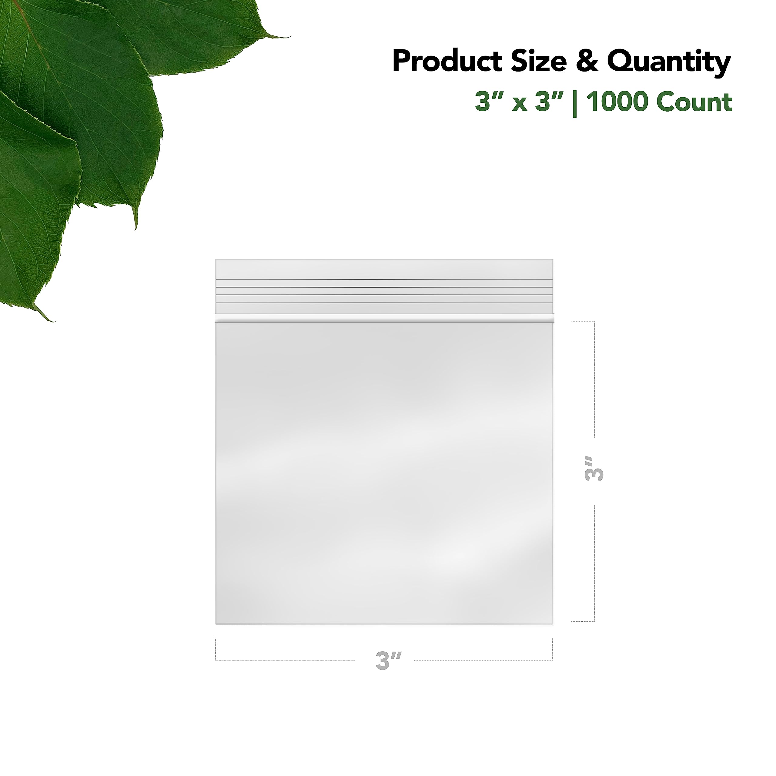 Seal Fresh Zipper Lock Bags β 3" x 3" (1000 Count), 2 Mil β Clear Plastic Re-closable Baggies with Resealable Lock Seal Zipper β Snack Bags
