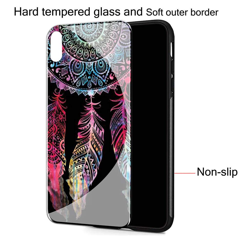 Phone Case for Samsung Galaxy A40 Cover,Tempered Glass Back Cover Soft Silicone Anti Scratch Bumper Design LB-3 Dream Catcher Watercolor Dreamcatcher Protective Case
