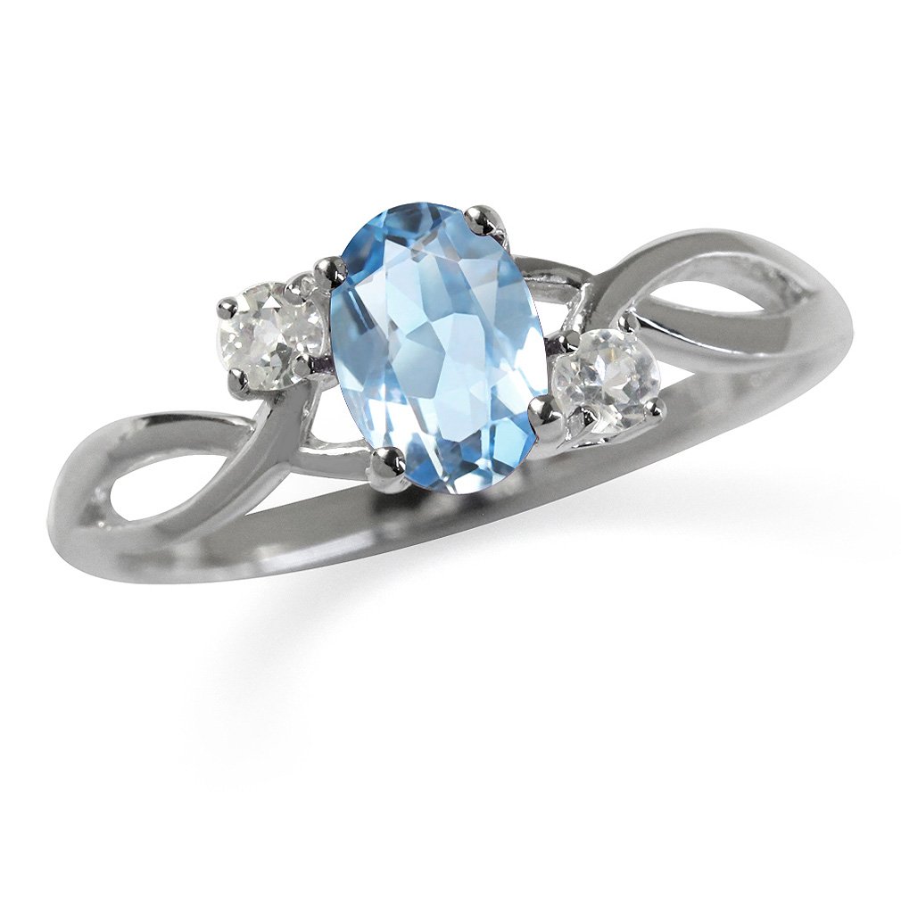 Silvershake Genuine Blue Topaz White Gold Plated 925 Sterling Silver Engagement Ring Size 7