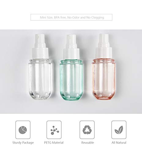 SMARTOWN 3 Pcs 1.5oz/40ml Fine Mist Spray Bottle for Travel and Home, Empty Mini Portable Cosmetic Atomizer, Small Refillable Liquid Containers for Alcohol, Hand Sanitizer, Perfume (3 Colors Pack)
