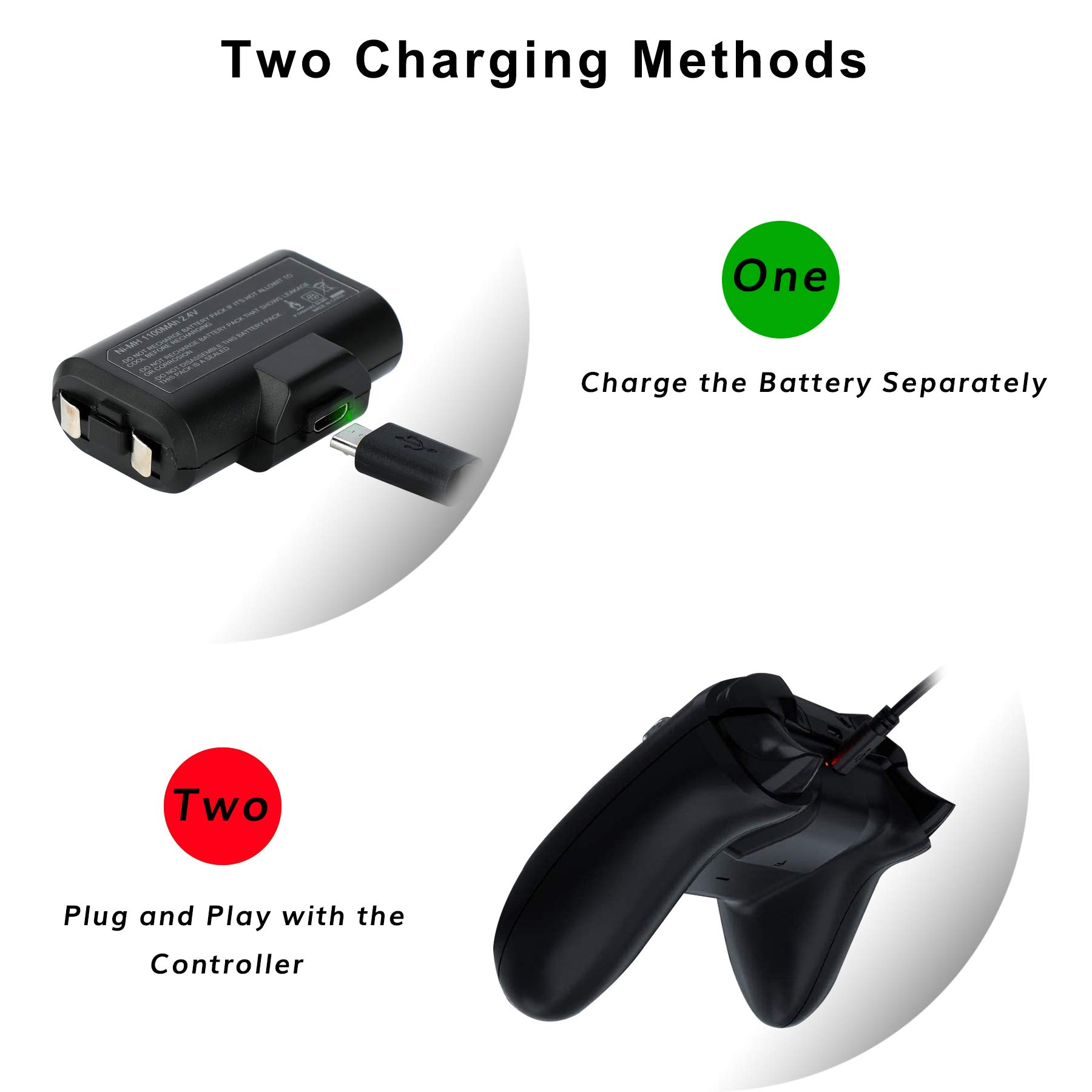 RTop Controller Battery Pack for Xbox Series X|S, Xbox One/One X/One S Elite, 2 Pack 1100mAh Rechargeable Battery Pack for Xbox Series X/Xbox Series S/Xbox One/Xbox One X/Xbox One S Elite Controller