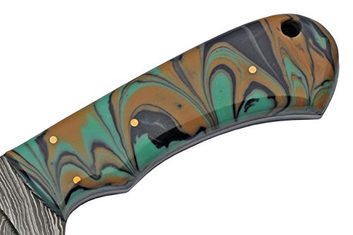 SZCO Supplies 8"" Damascus Steel Camo Firestorm Hunting Knife with Sheath, Teal/tan (DM-1251CM)