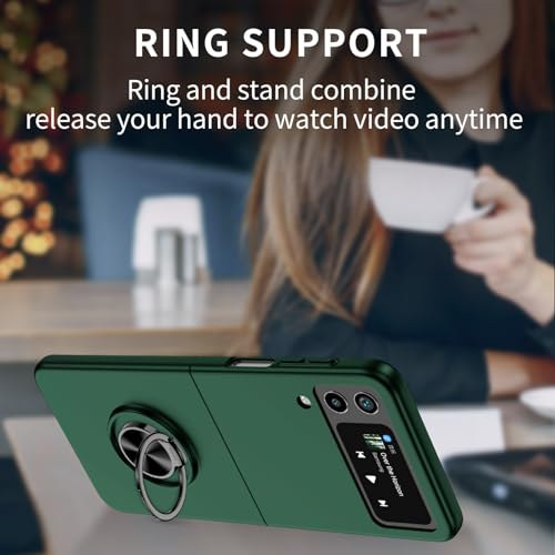 Smartphone Protective Phone Flip Cases Slim Case Compatible with Samsung Galaxy Z Flip 4 5G with Built-in 360°Rotate Ring Magnetic Stand Full Body Cover,Rugged Heavy Duty Shockproof Phone Protection C