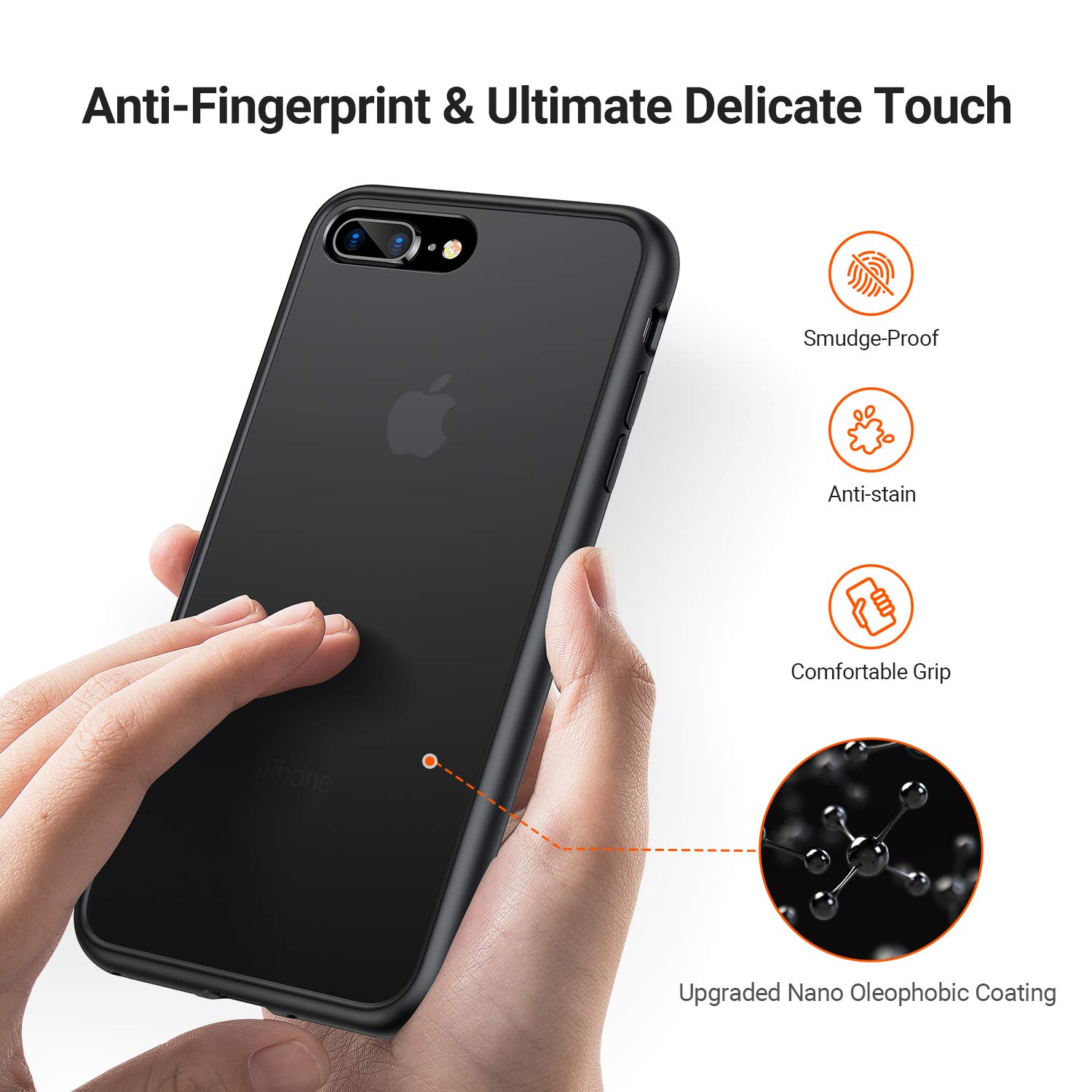 TORRAS Shockproof iPhone 8 Plus Case/iPhone 7 Plus Case, [Military Grade Drop Protection] [Upgraded Materials] Ultimate Delicate Touch and Translucent Matte Protective Case, Black