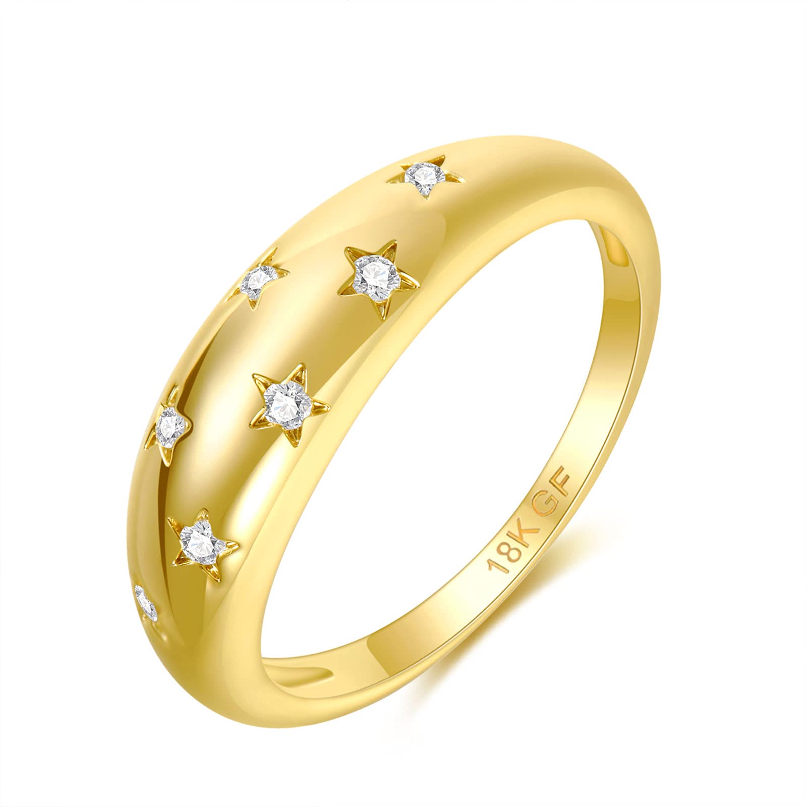YIGONUM 7 Stars Signet Chunky Dome Ring 14K Gold Plated Stacking Band Ring For Woman Minimalist Statement Ring Size 6