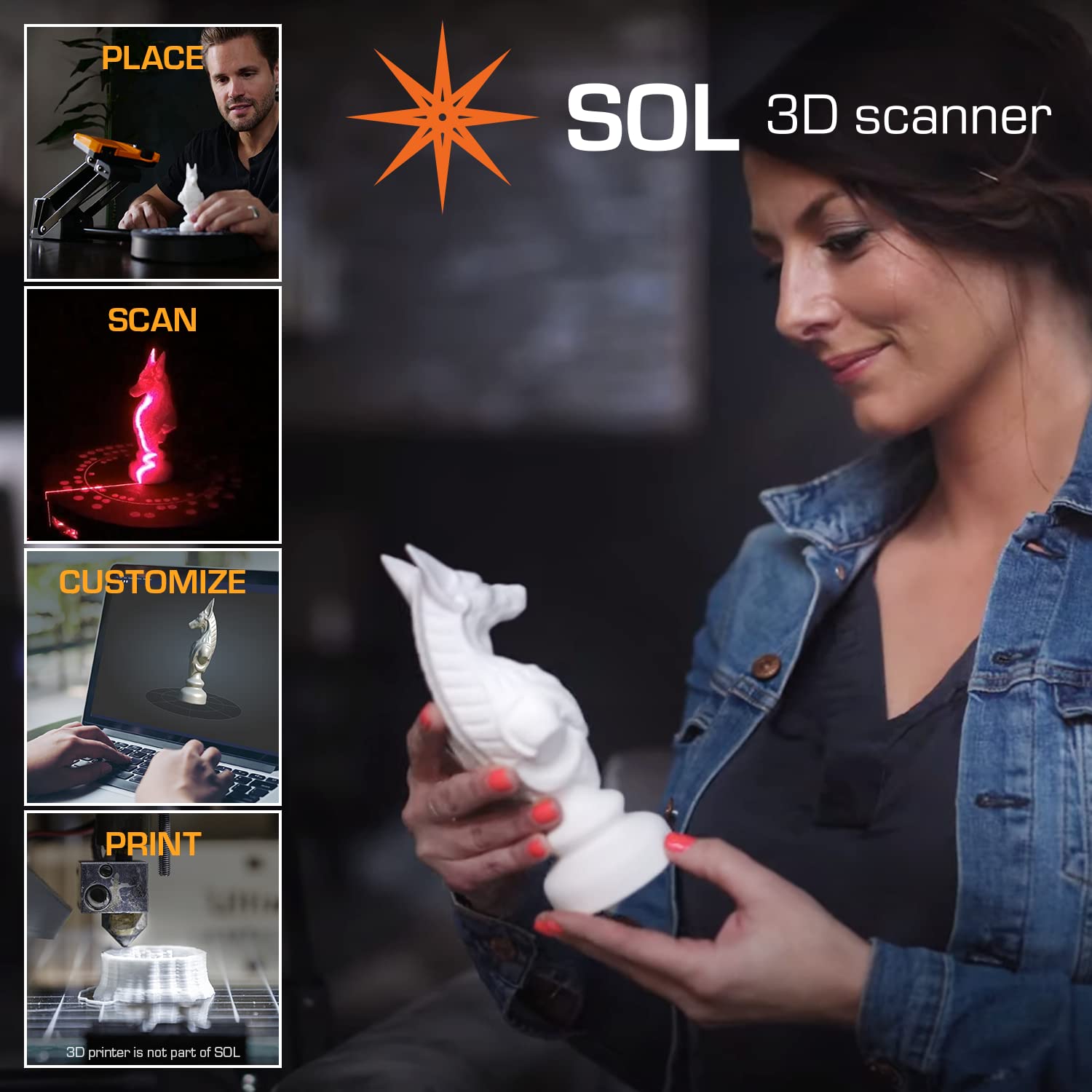 SOL 3D Scanner | White Light Desktop Laser 3D Scanner | Precise, Affordable and User-Friendly | New Generation Auto Scan 0.1 mm