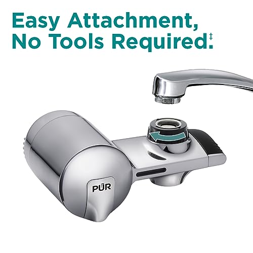 PUR PLUS Faucet Mount Water Filtration System, 3-in-1 Powerful, Natural Mineral Filtration with Lead Reduction, Horizontal, Chrome, PFM400H