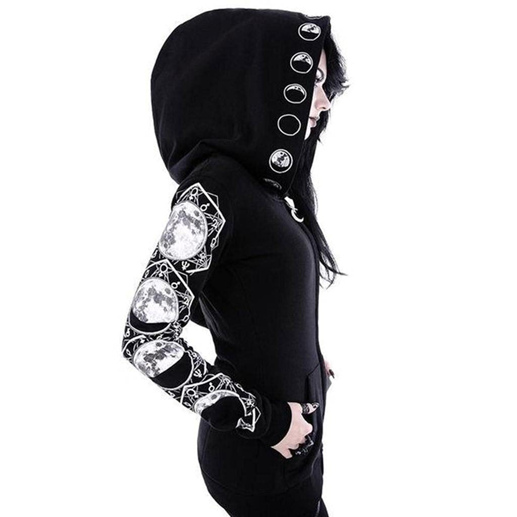 Women Juniors Gothic Punk Rock Long Sleeve Fleece Hoodie Sweatshirt Loose Hooded Pullover Sweaters Tops