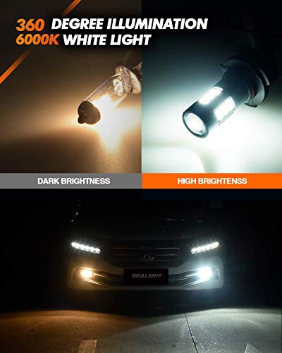 SEALIGHT 9006 Fog Lights LED Bulb, 9006 Hb4 LED Fog Light Bulbs 1:1 Size 9006 Bulb Plug And Play, 6000k Xenon White Light Pattern, Pack of 2