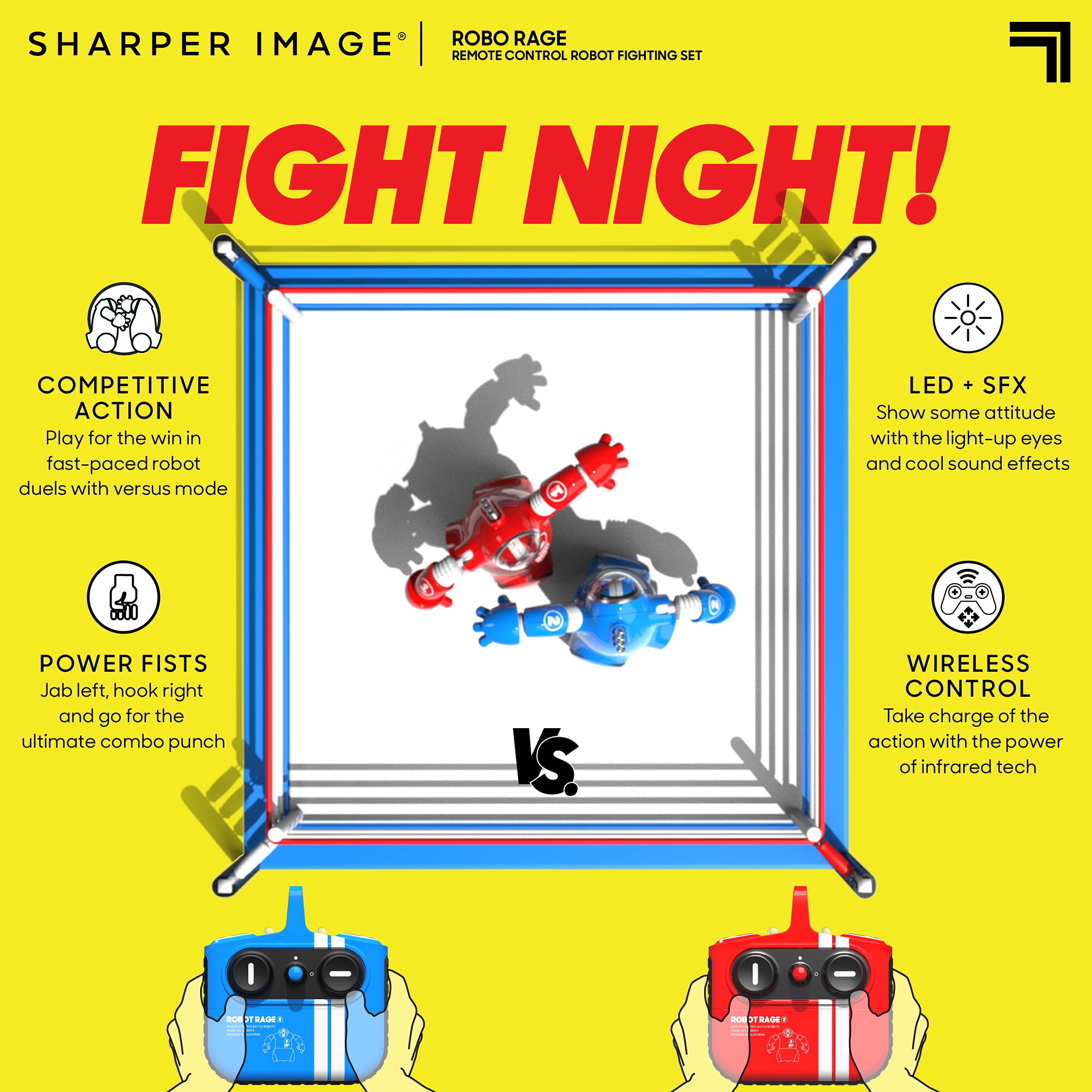 Sharper Image® Robo Rage Remote Control 2-Player Robot Fighting Set, Wireless Boxing Robots for Kids & Family, Fun Electronic Wrestling Toy with LED Lights & Sound Effects, Battle Activity Game