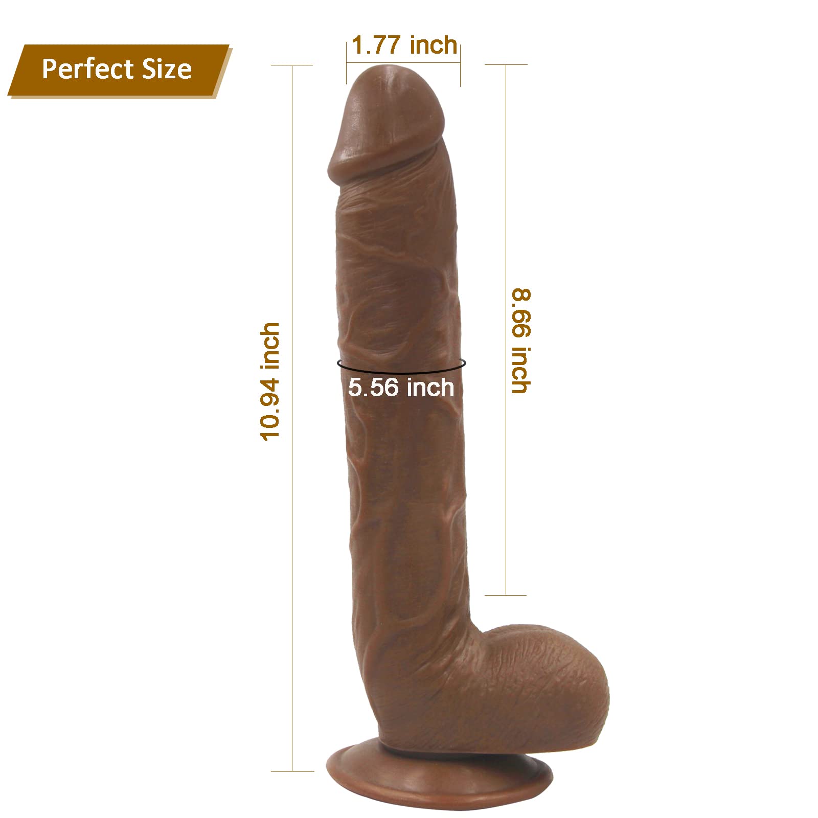 Realistic Dildo Strong Suction Cup,Ultra-Soft Dildo for Hands-Free Play, Lifelike Huge Dong Adult Toy, Brown
