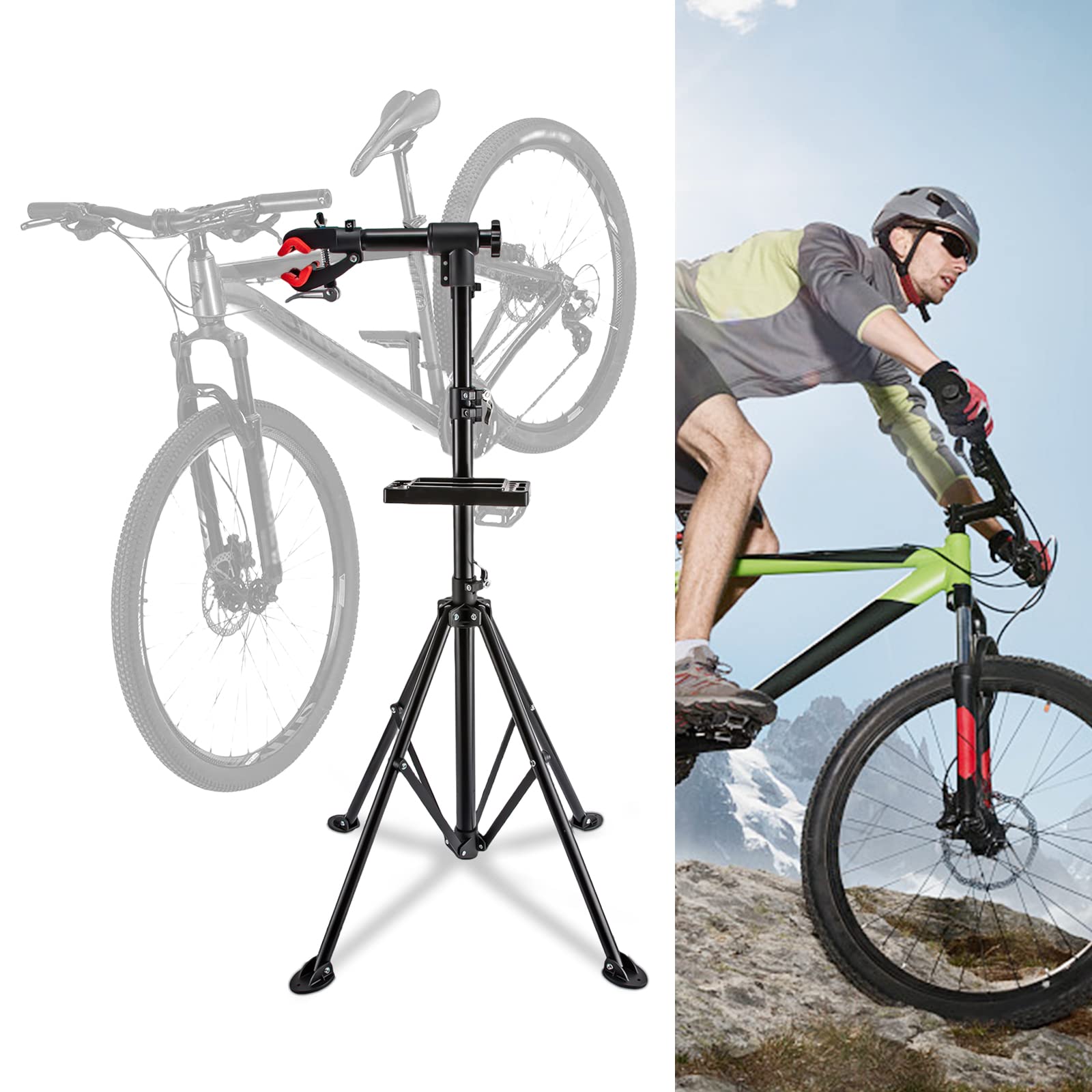 RIAHNEAH Bikehand Bike Repair Stand,Bicycle Mounting Bracket Lifting Frame Mechanics Workstand, Portable Foldable and Adjustable Height Mountain MTB Road Bikes Maintenance Platform