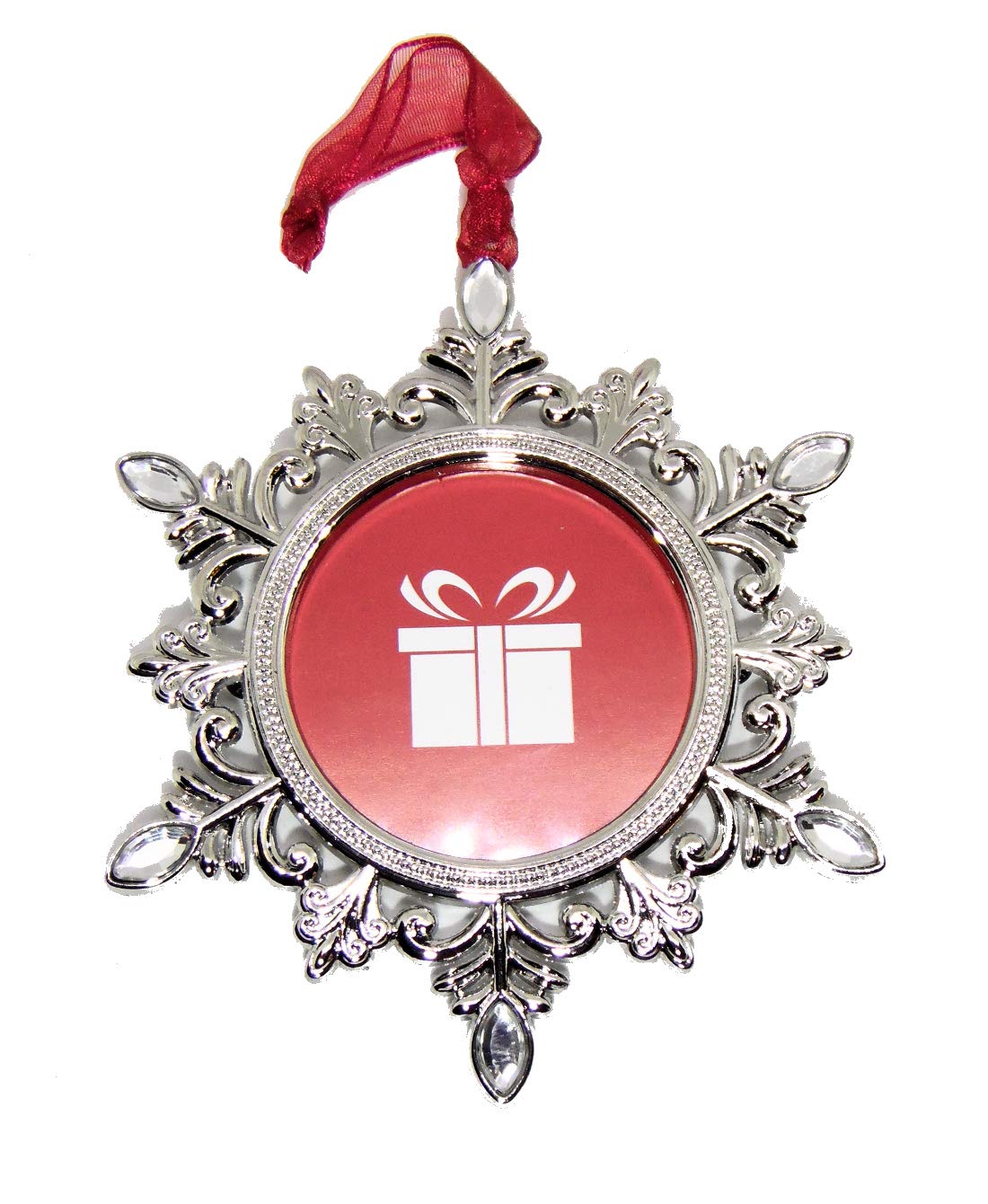 Silvertone Snowflake Shaped Photo Frame Christmas Ornament Photo Metal and Rhinestones