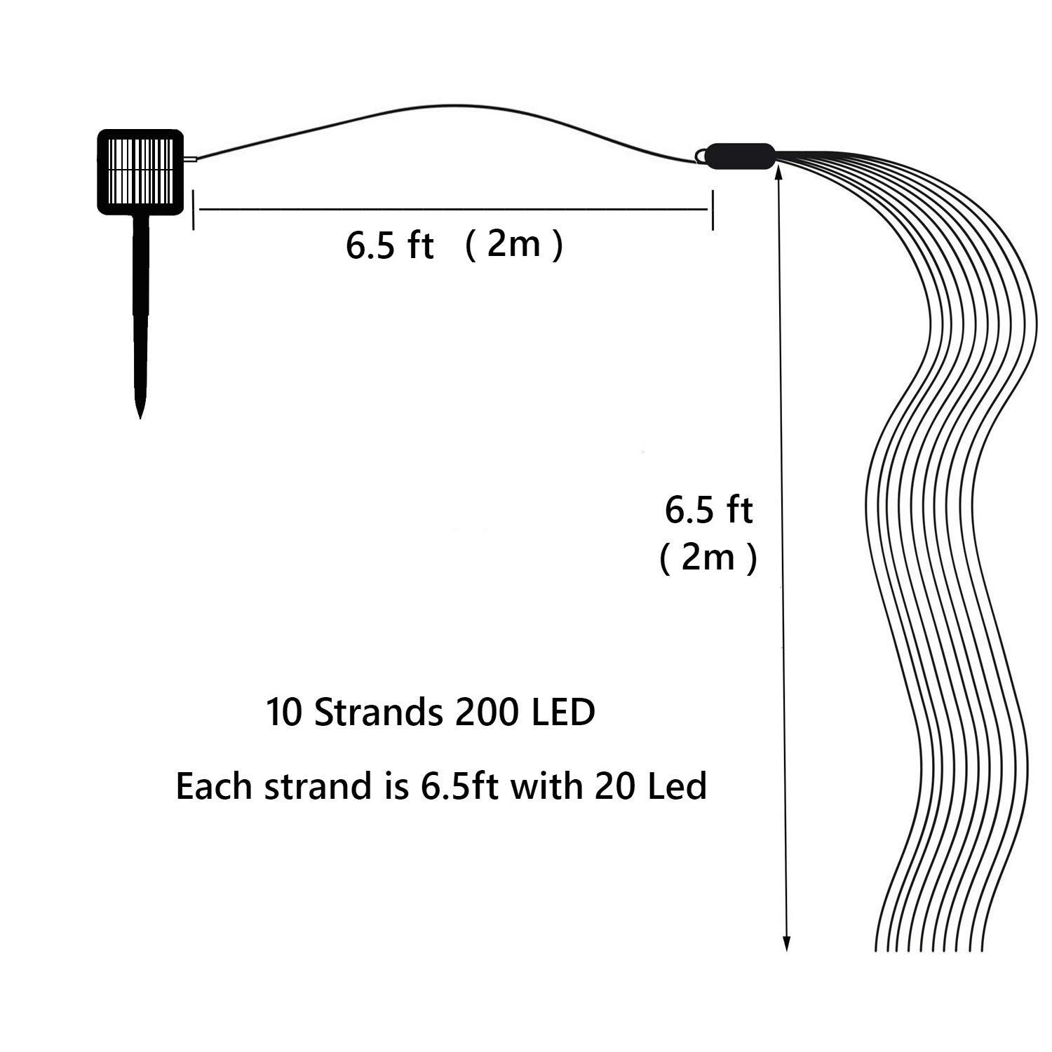 Solar Powered Twinkle Fairy Lights, 10 Strands 200 LEDs Waterproof Timbo String Lights Waterfall Decorative Silver Wire Solar Lights for Outdoor, Garden, Christmas Tree