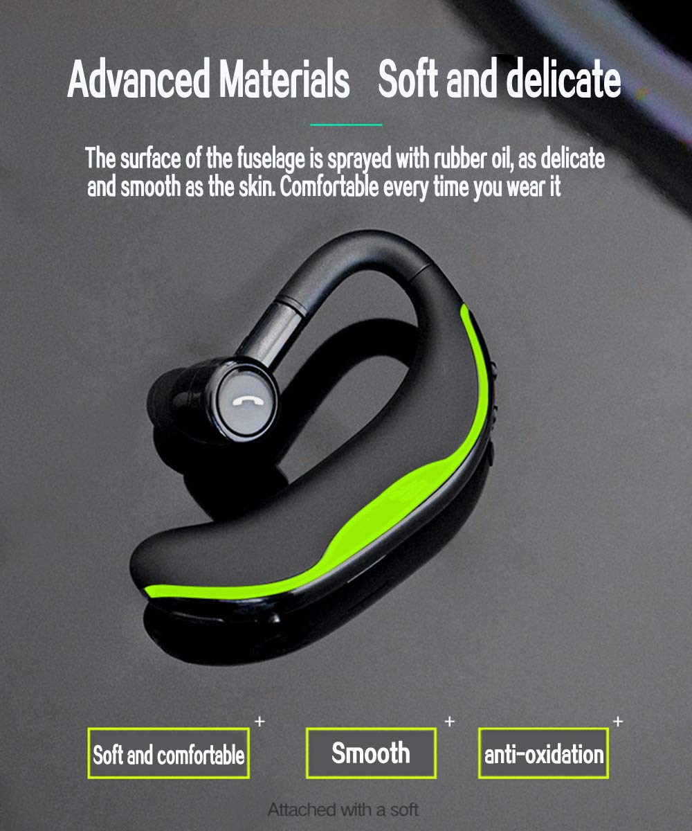 SLUB True Wireless Bluetooth Single Earbud with Microphone 17-18 Hours Playtime Noise Cancelling Waterproof Ear-Hook Sport Headset for Cell Phone(Green)