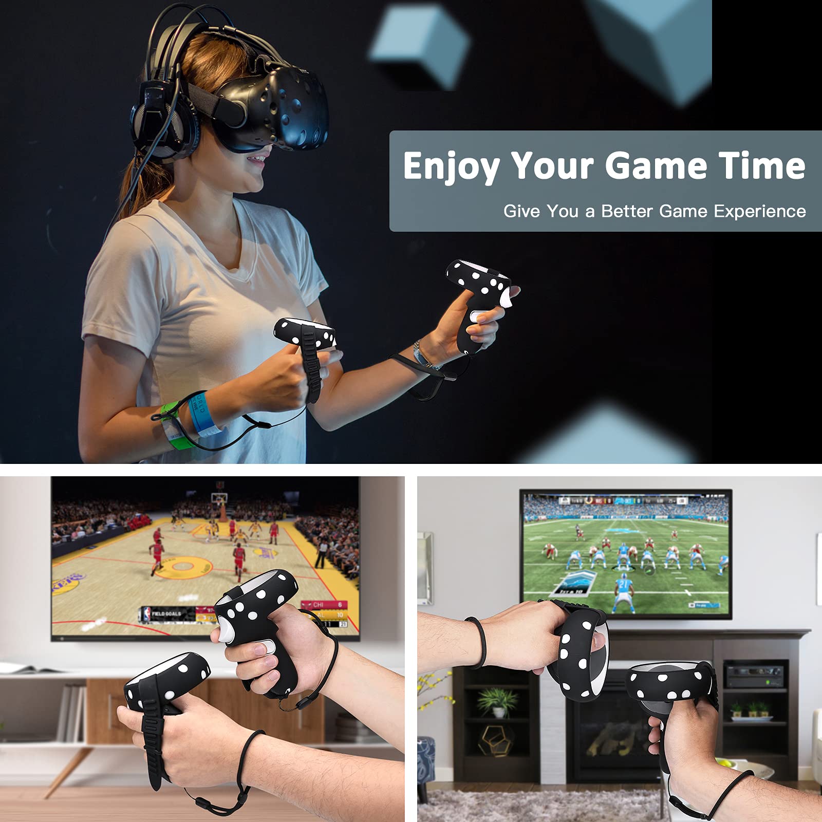 Zivasa Touch Controller Grips Cover for Oculus Quest 2 Silicone and Face Cover Pad, Adjustable Hand Knuckle Straps and Wrist Straps VR Anti-Throw Protective Sleeve Accessories