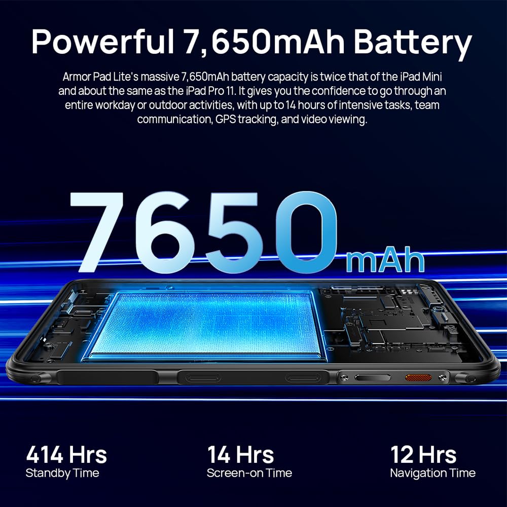 Ulefone Armor PAD Lite 2023 Rugged Tablet Android 13, 8 Inch Waterproof-Tablet, Octa Core 6GB+32GB 256GB Expandable,7650mAh Industrial Tablet PC, IP68&IP69K Tablets, 2.4G/5G WiFi Tablet,OTG,GPS,NFC