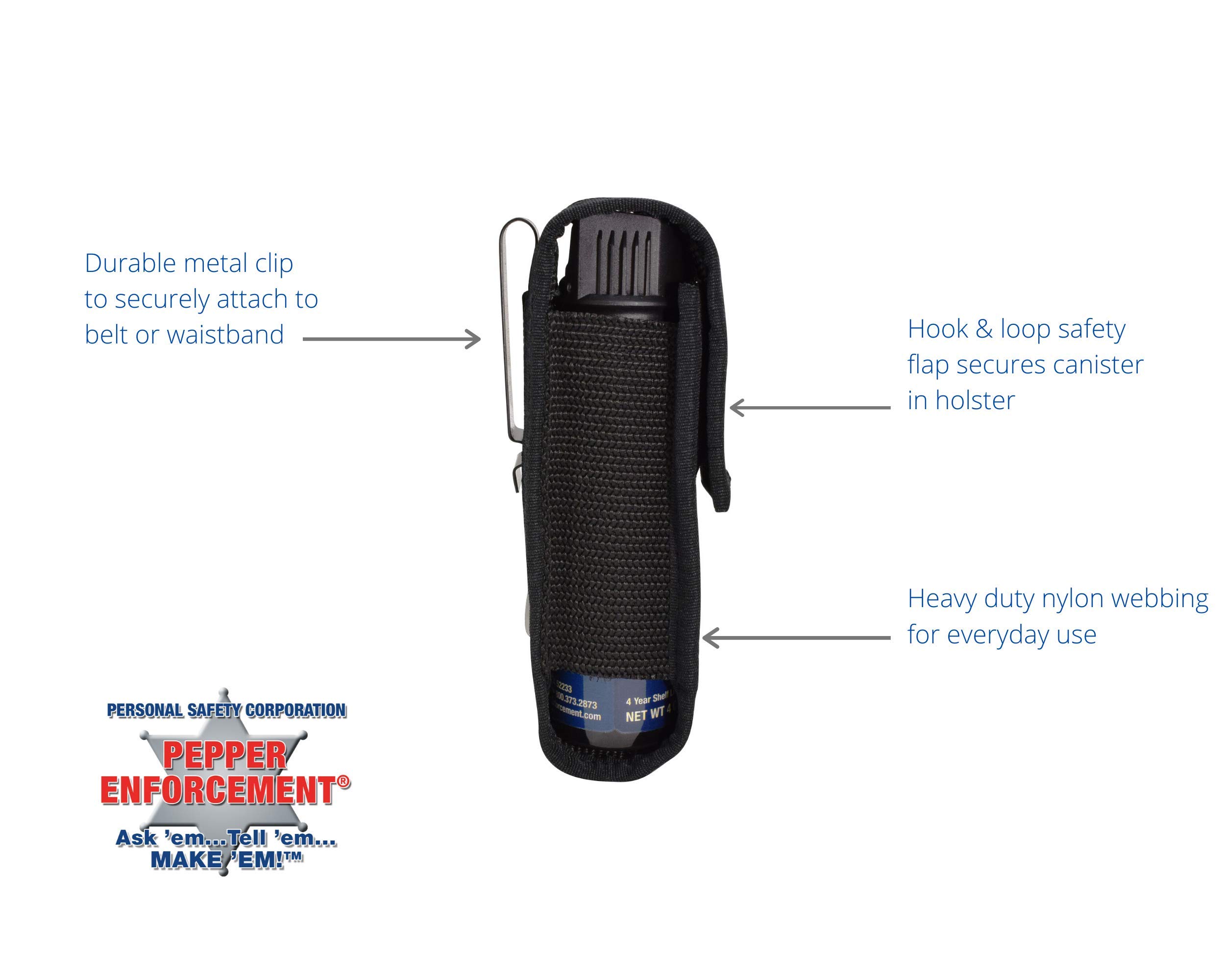 Pepper Enforcement 4 oz. Splatter Stream Pepper Spray with Belt Clip Holster for Self Defense - Maximum Strength 10% OC Formula, Flip Top Safety Tactical Design, Personal Protection Devices