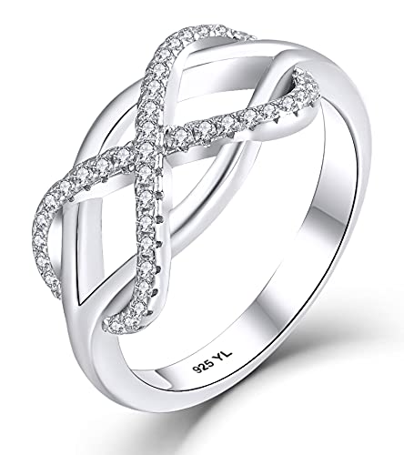 YL Infinity Anniversary Rings 925 Sterling Silver Engagement Cubic Zirconia Heart Ring for Women-size7
