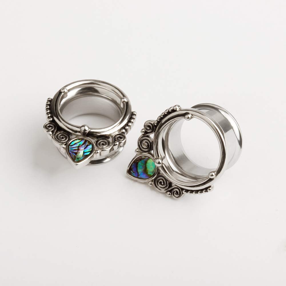 TBOSEN Stainless Steel Gold Plated Large Ear Gauges Abalone Shell Ear Tunnels Stretching Piercings Expanders Plugs 2PCS