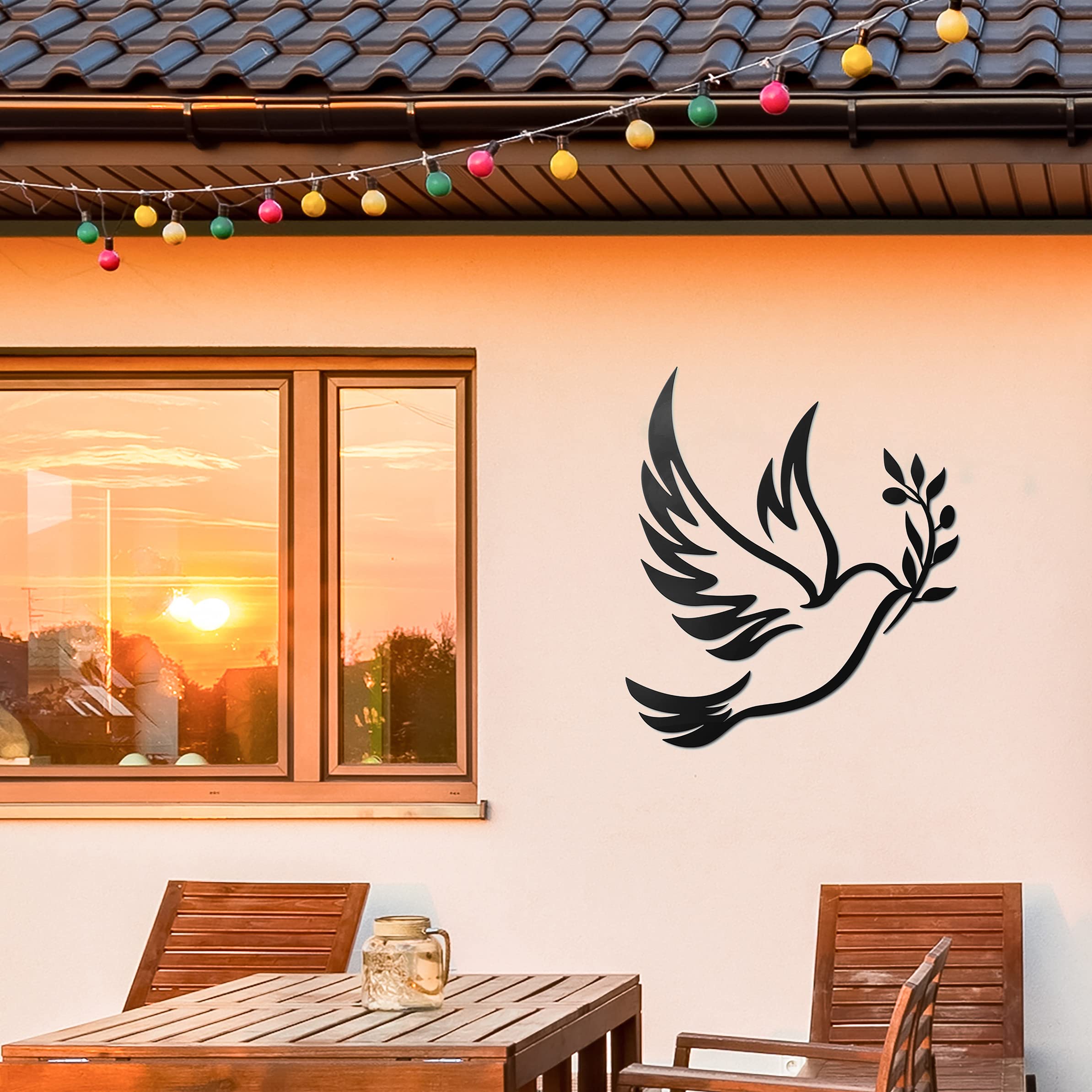 Vivegate Dove of Peace Olive Branch Metal Wall Art β Olive Branches Peace Black Outline White Dove Metal Wall Decor (Large - 15"X13", Dove)