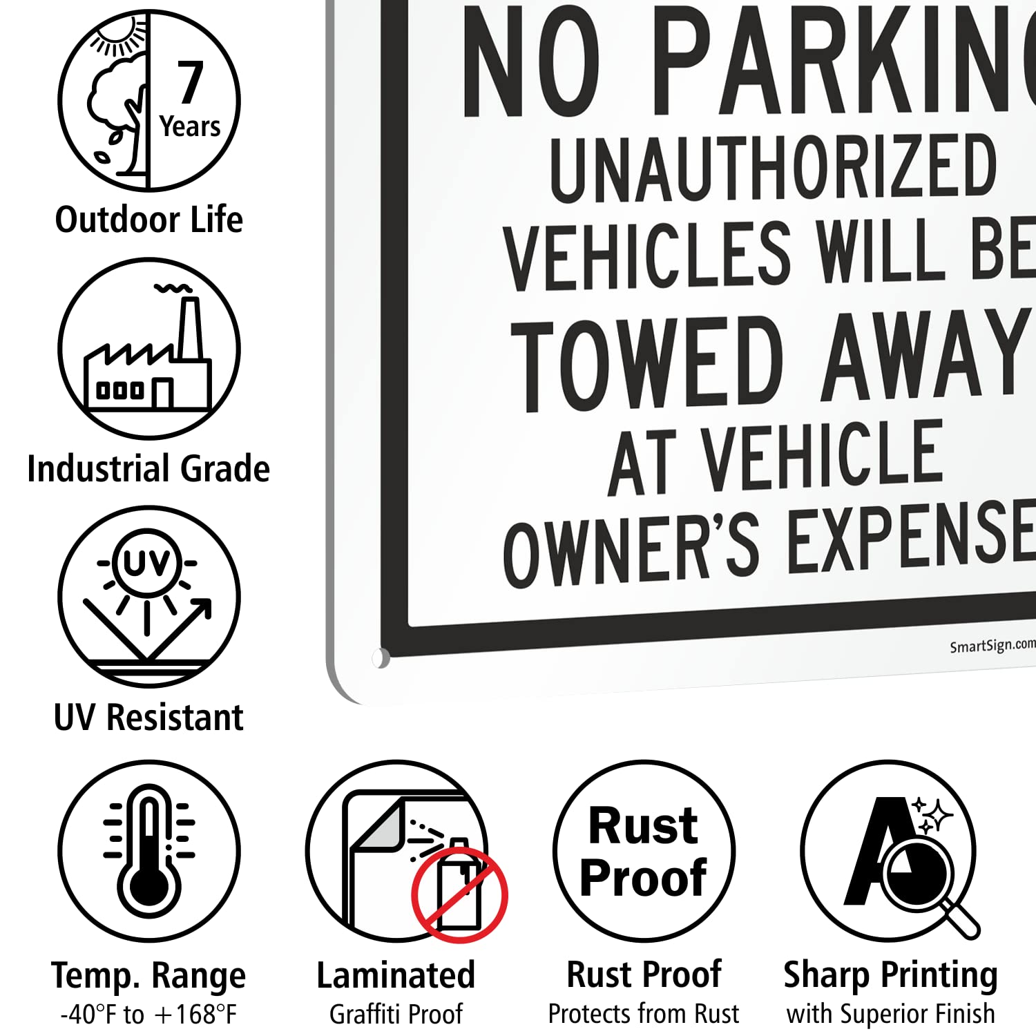SmartSign 14 x 10 inch “No Parking - Unauthorized Vehicles Towed Away At Vehicle Owner's Expense” Metal Sign, 40 mil Laminated Rustproof Aluminum, Red, Black and White