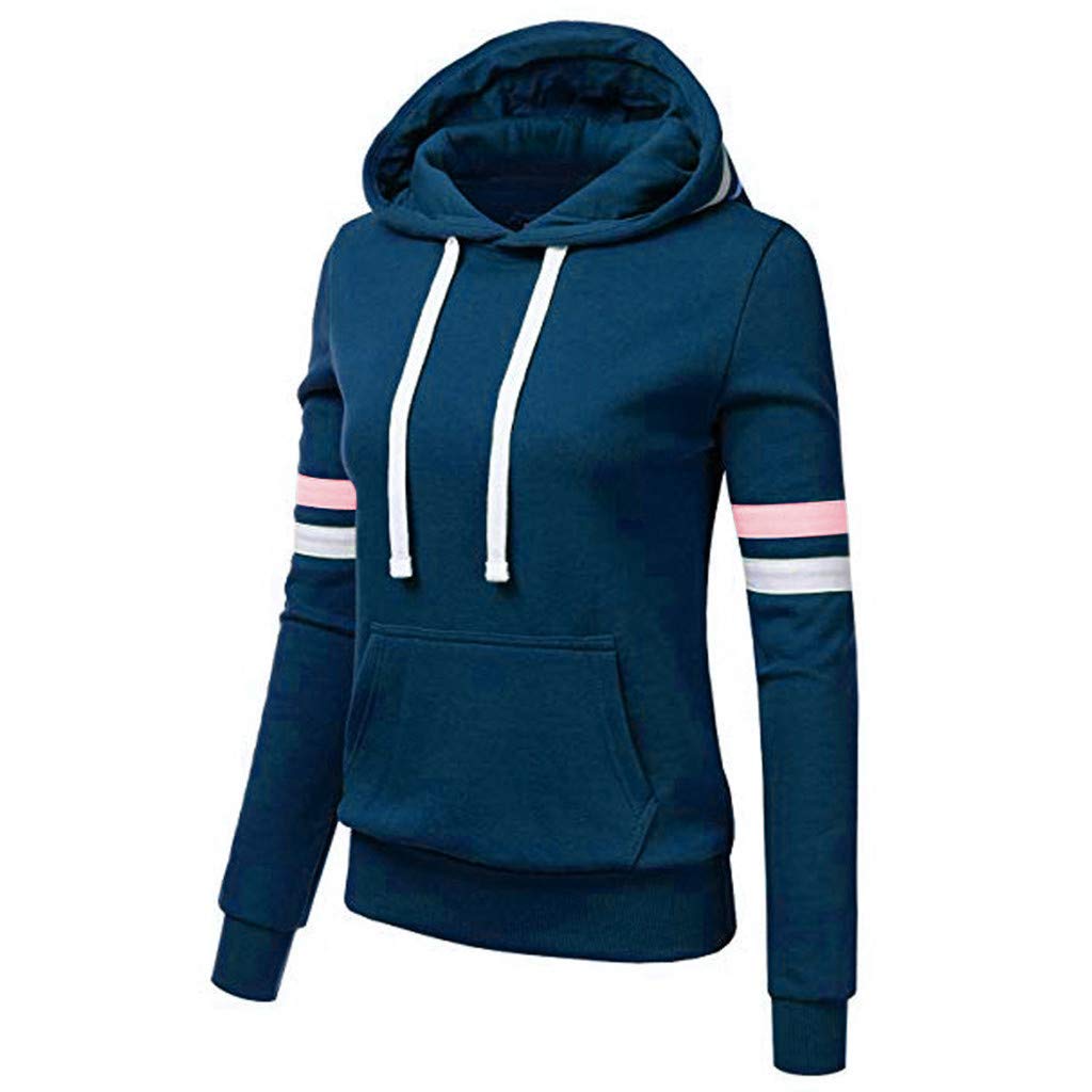 Wirziis Womens Plus Size Hoodies Sweater, Long Sleeve Drawstring Sweatshirt Ladies Comfy Stripe Trendy Pocket Pullover Tops