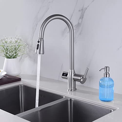 Upgrade Your Kitchen with Our LED Touch On Kitchen Sink Faucet - Temperature Display, 3 Spraying Modes, and Easy DIY Installation - Brushed Nickel Finish